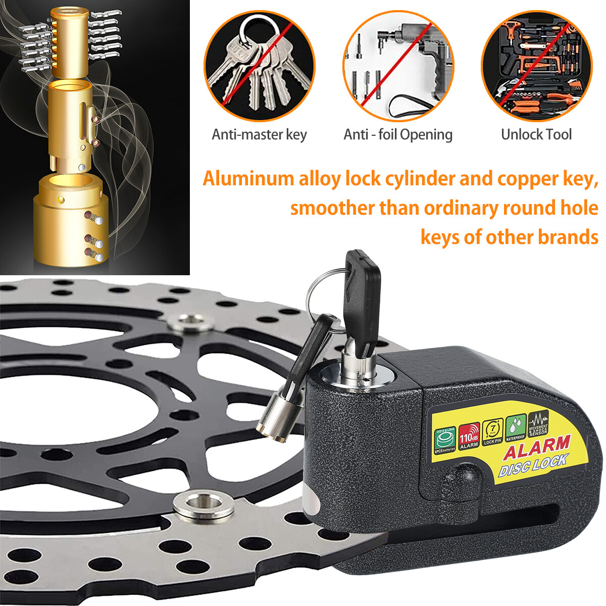 Motorcycle Alarm Disc Lock Motor Bike Brake Security Electric Rotor ...