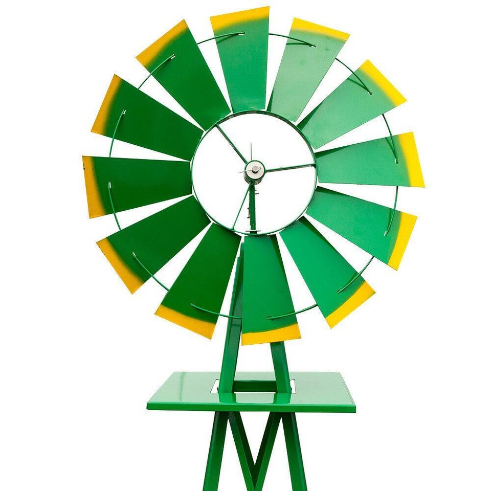8FT Green Metal Windmill Yard Garden Decoration Weather Rust Resistant ...