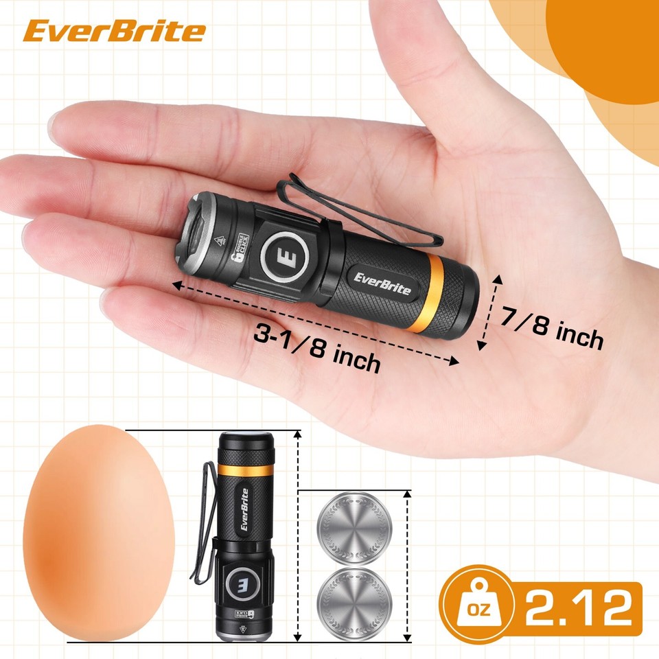 EverBrite Mini Flashlight, Rechargeable Flashlight with USB C Cable 500 Lumens | eBay