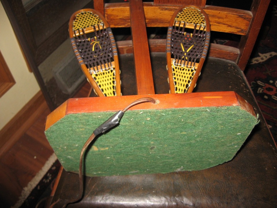 Vintage Mini Wood Snowshoe Table Lamp Leather Bindings Folk Art No ...
