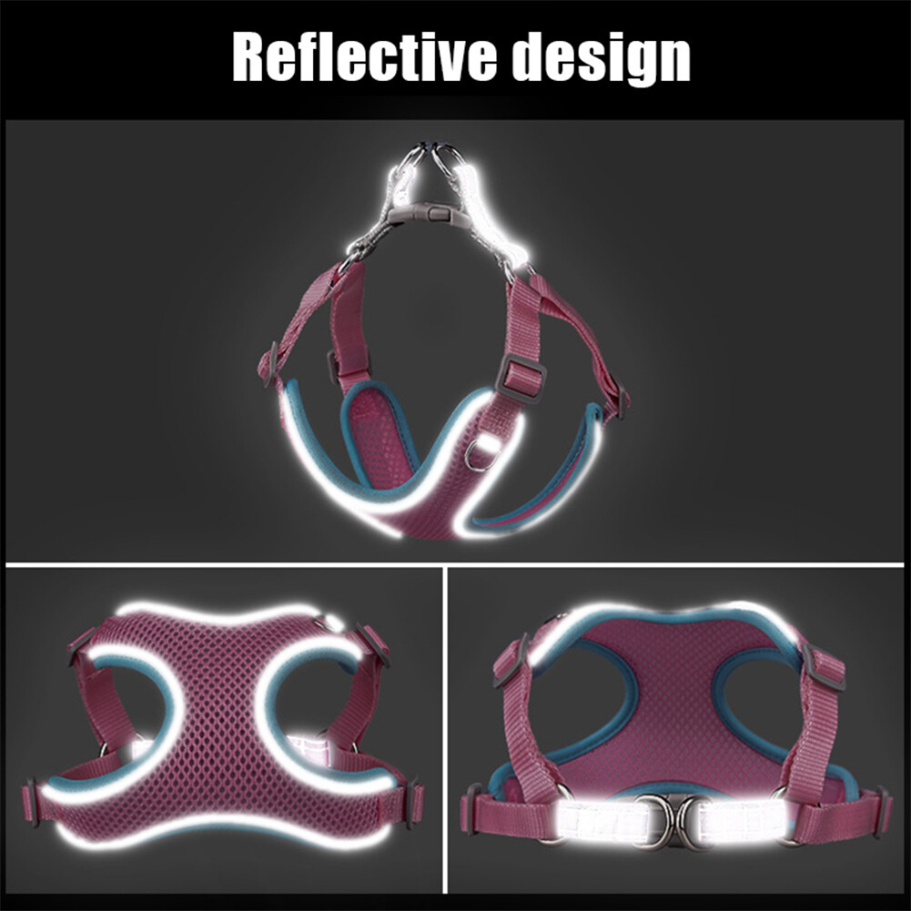 With Leash Breathable Mesh Reflective Strip Ergonomic Quick Release Dog ...