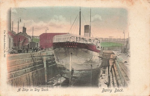 BARRY DOCK WALES~CHATTON SHIP IN DRY DOCK~1905 WRENCH SERIES PHOTO ...