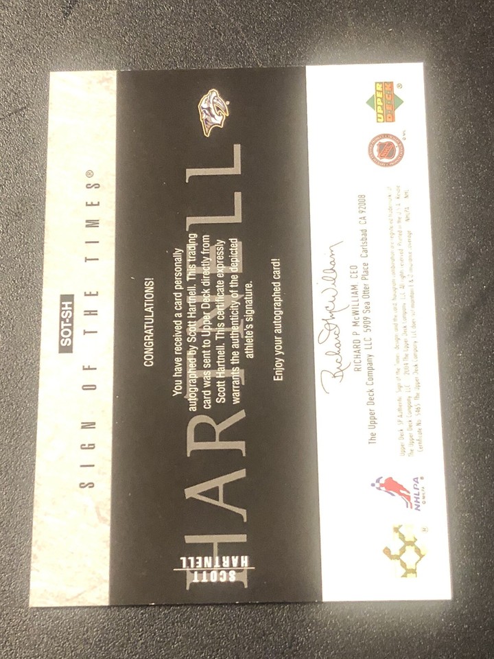 2003-04 SP Authentic Sign Of The Times Autograph SCOTT HARTNELL #SOT-SH ...