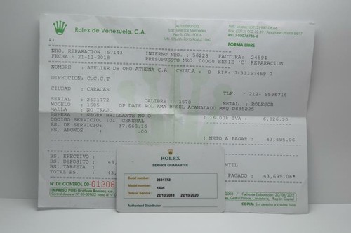 Rolex International Service Guarantee 1505 263XXXX Serial 1971 ...