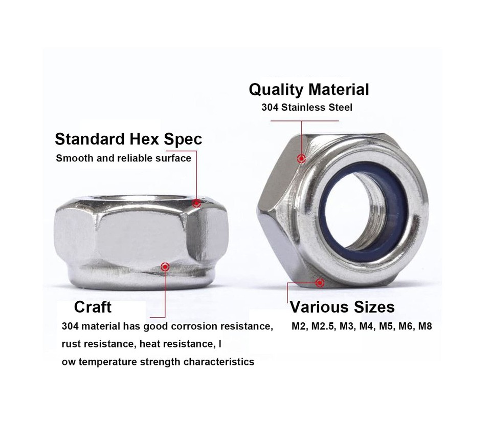 210pcs Nylock Hex Self Locking Nuts Assortment Kit Nylon Inserted Nuts ...