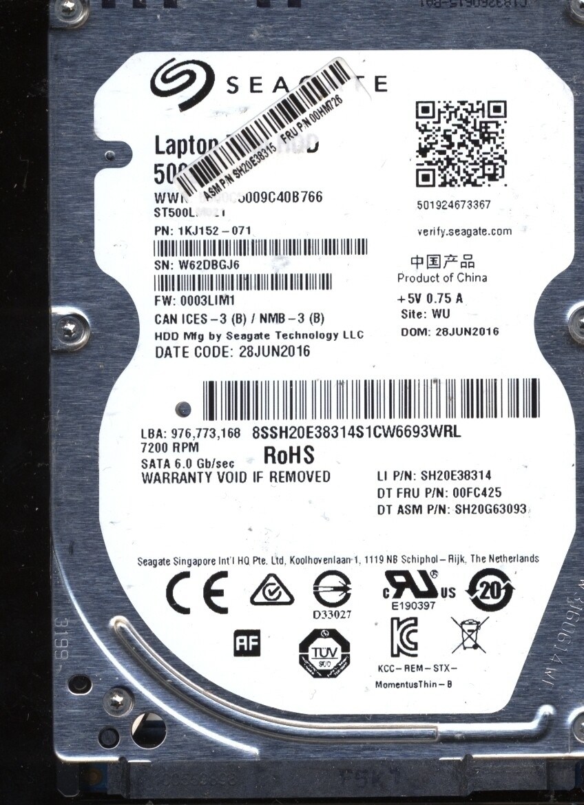SEAGATE 500GB ST500LM021 1KJ152-071 SN W62 100729420 DONOR DRIVE | eBay