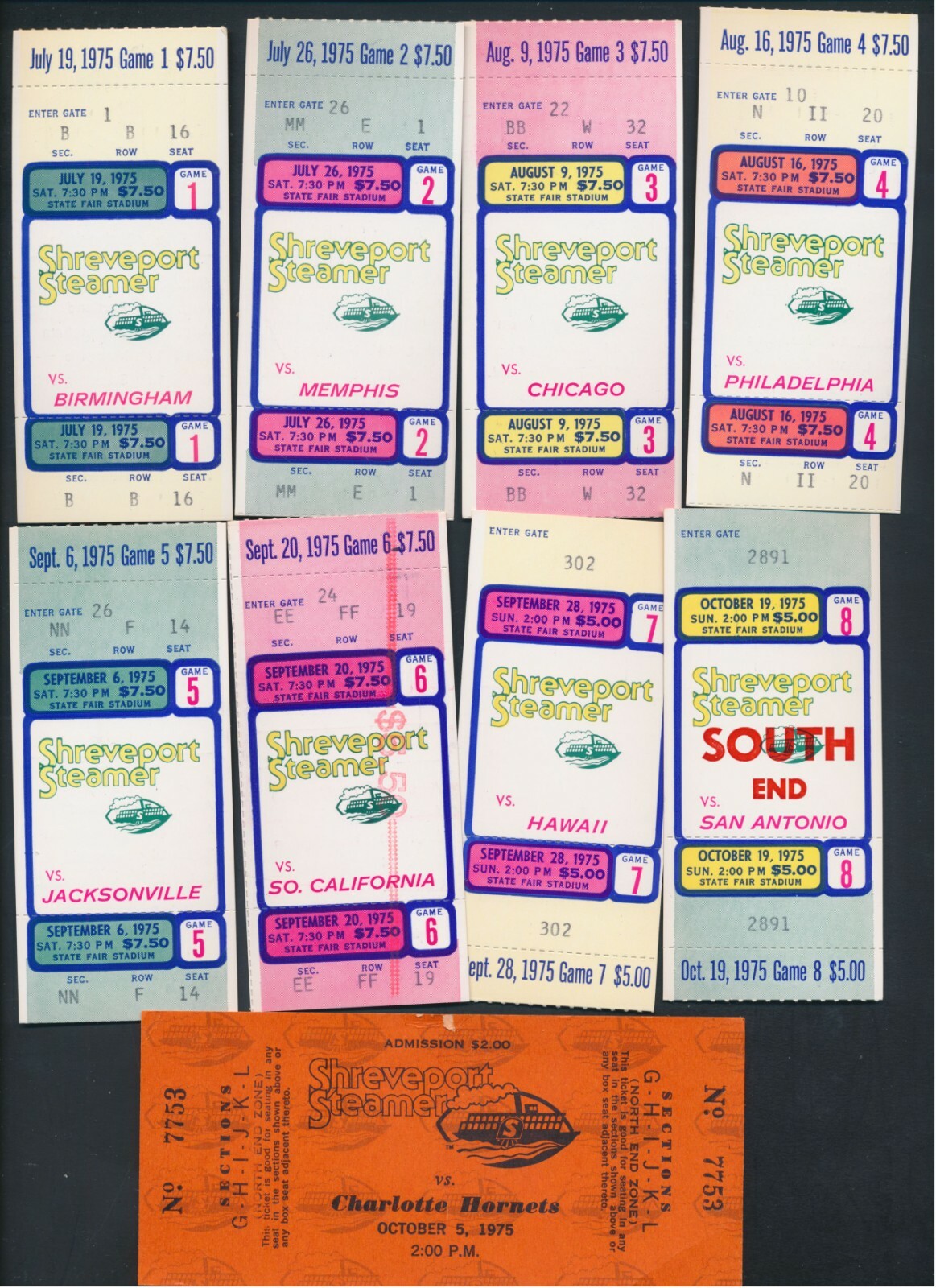 1975 Shreveport Steamer Ticket Stub Lot of 9 *1937 | eBay