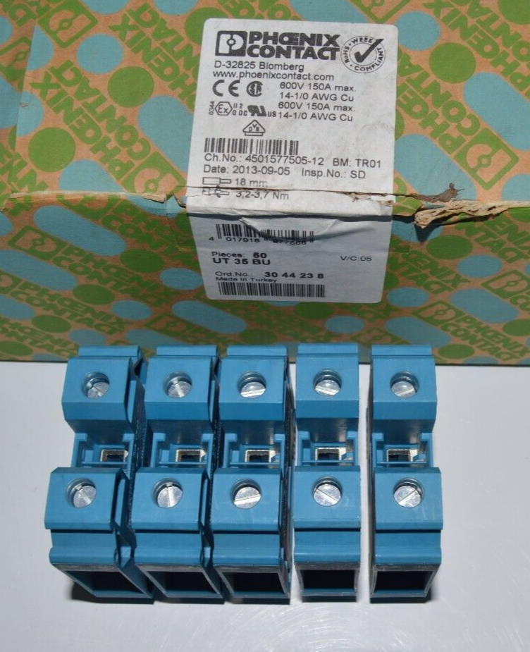 5 (Five) Phoenix Contact UT 35 UT35 BU DIN Rail Terminal Blocks Brand ...