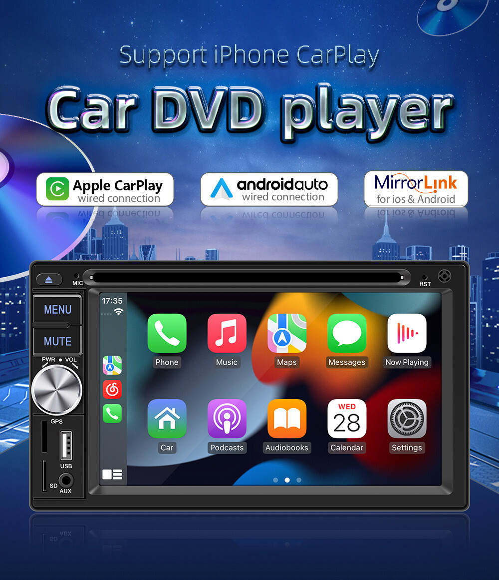 Radio Car Stereo 2Din Bluetooth MP5 Player DVD RDS For Apple Carplay ...