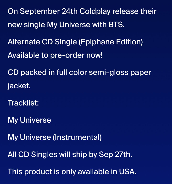 BTS x Coldplay “My Universe” Alternate Single CD Epiphane Edition Ready ...
