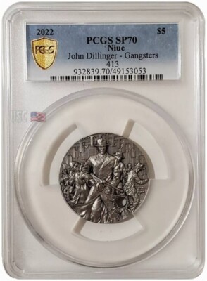 2023 2 Oz Silver $5 Niue The Gangsters JOHN DILLINGER PCGS SP70 ...