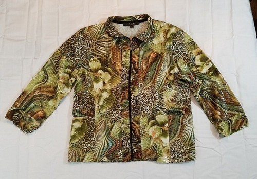 TONI MORGAN JACKET BEAUTIFUL CLEAR SEQUINED Watercolor Animal Print Zip ...