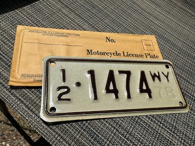 1978 WYOMING License Plate * Motorcycle *W/ Original MAILER * Lincoln ...