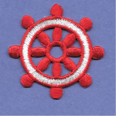 Ships Wheel - Nautical - Red & White - Embroidered Iron On Patch - 1 3/ ...