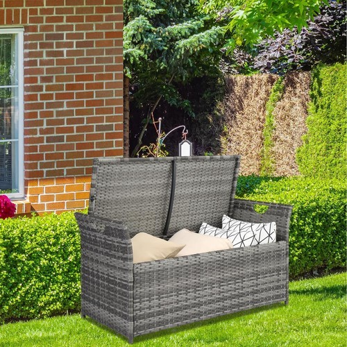 Outdoor Wicker Deck Box Patio Yard Wicker Rattan Storage Container w ...