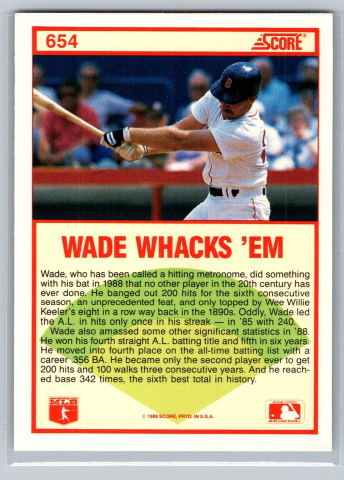 1989 Score Baseball 1988 Highlight #654 Wade Boggs Boston Red Sox HOF ...