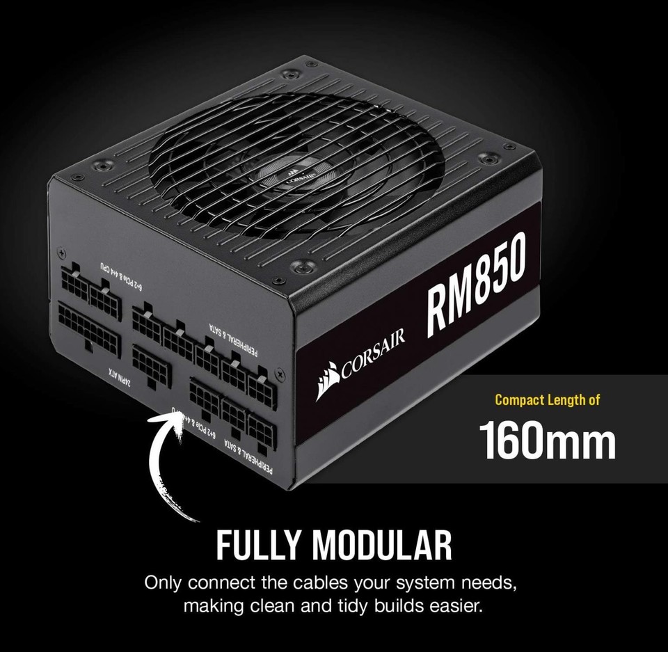 Corsair RM850, 850 W 80 PLUS Gold Certified Fully Modular PSU - PSU ...