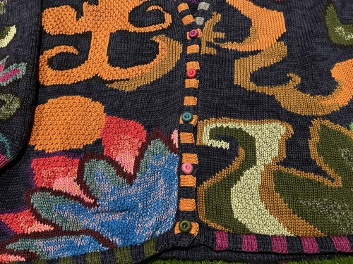 Vintage Peruvian Connection Collar Cardigan Sweater Pima Cotton Floral ...