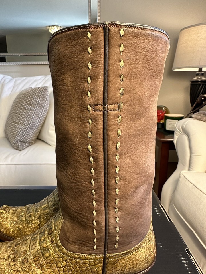 Stallion Men's Custom Exotic Natural Alligator Head Cut Buck Stitch ...