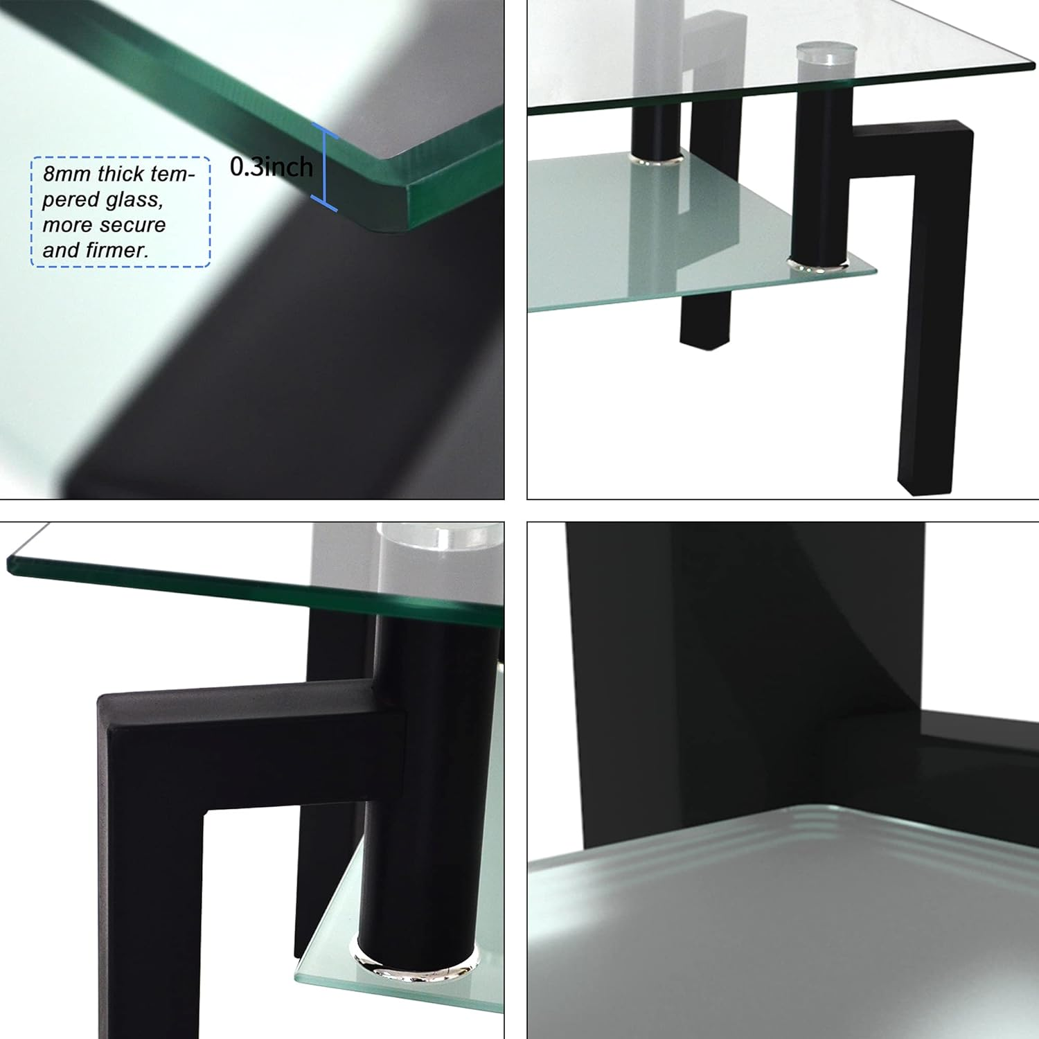 Glass Coffee Table for Living Room, End Table 2-Layer Side Tables with ...