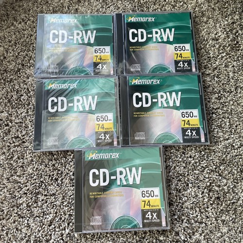 Lot of 5 Memorex CD-RW 4X 80 Min 650 MB Rewritable Compact Discs, New ...