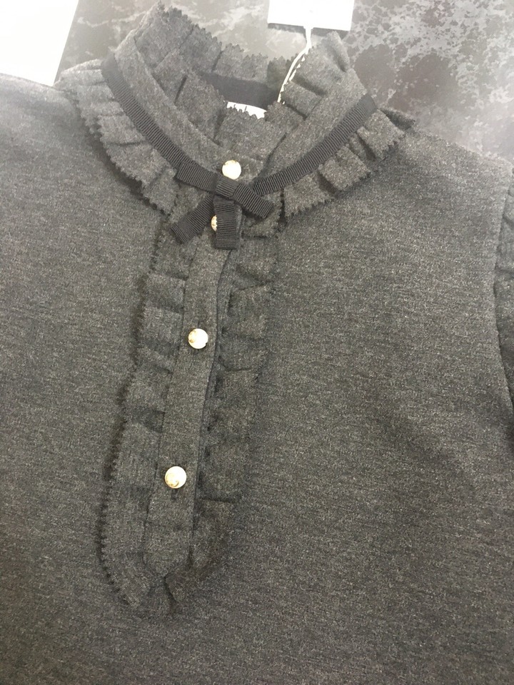 NWT 100% AUTH Gucci Kids Dark Grey Melange Pearly Button Dress Sz 12 | eBay