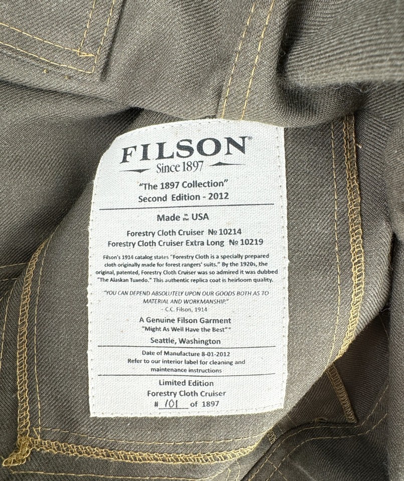 Filson 10214300224 Forestry Jacket 16 1897 Limited Edition Size 48 | eBay