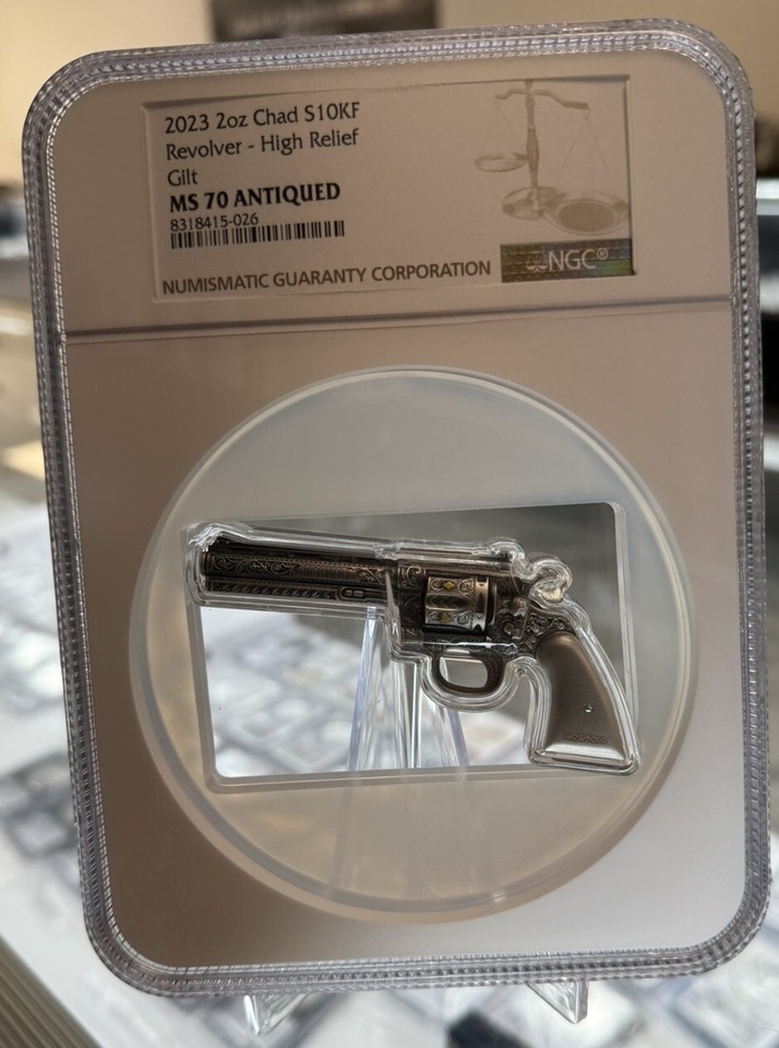 2023 Chad 2 oz Silver Revolver Gun Shaped Antiqued High Relief Coin ...
