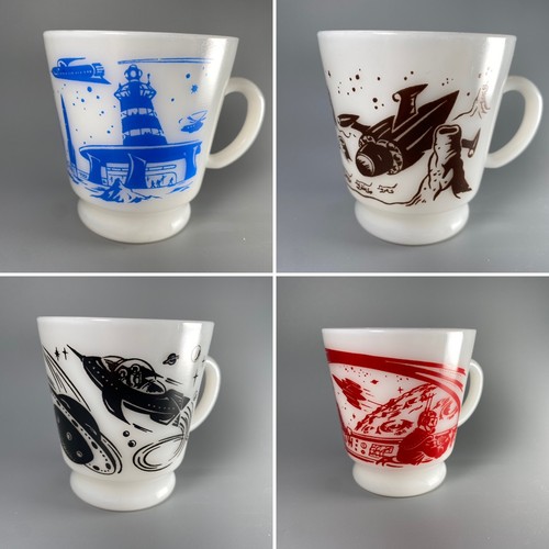 1950s Hazel Atlas 'BUCK ROGERS' Milk Glass Sci-Fi 4 Set WITH Original ...