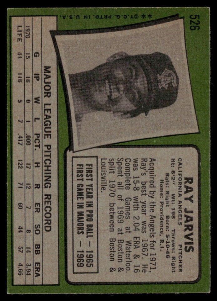 Ray Jarvis 1971 Topps #526 EX | eBay