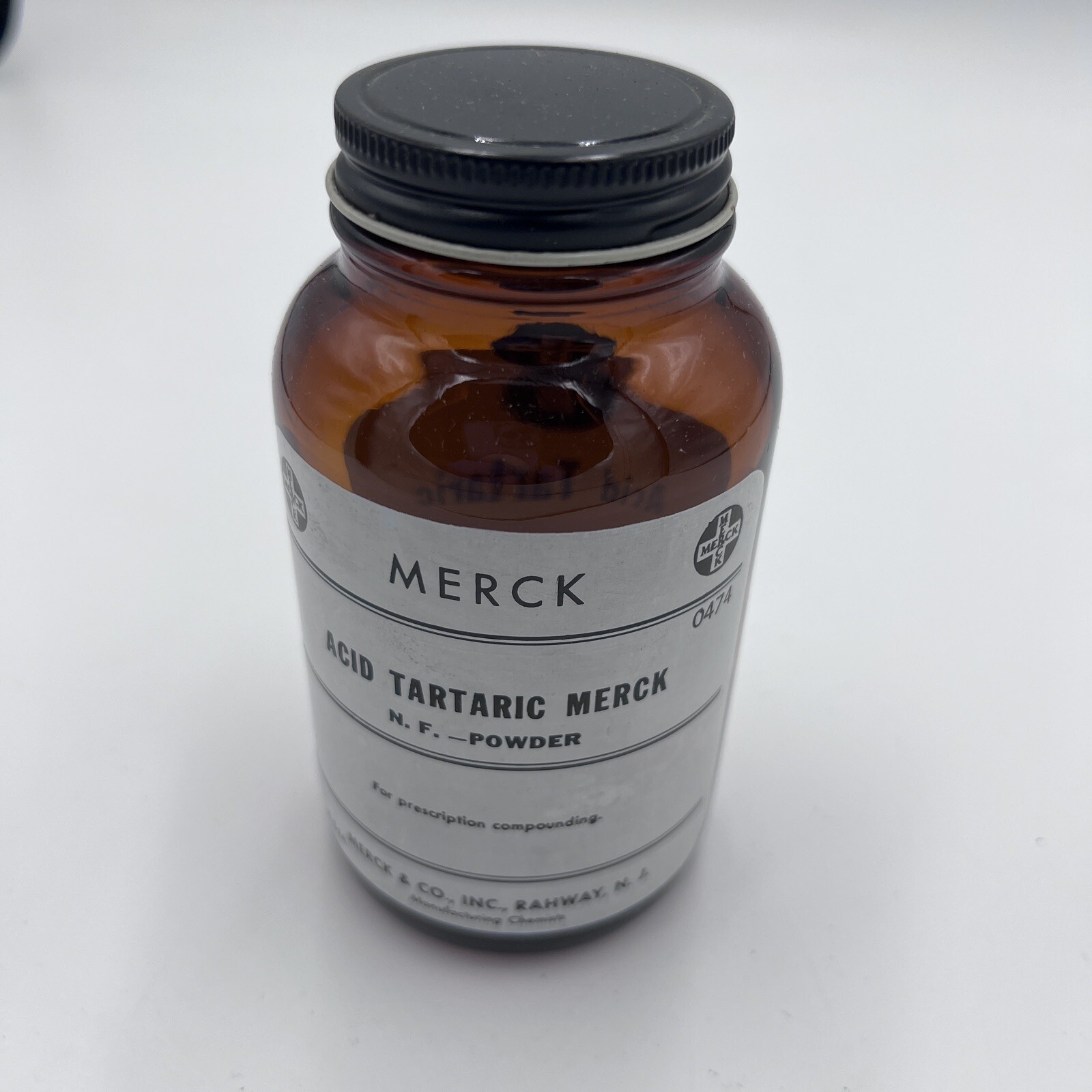 4.75'' Vintage Merck Acid Tartaric EMPTY Amber Apothecary Pharmacy ...