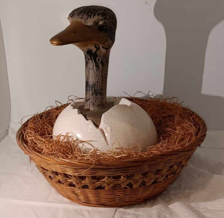 Vintage Ostrich Emu Bird Egg Hatch Ceramic Coin Piggy Bank Two Pieces ...