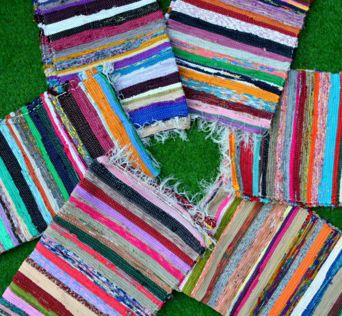 Yoga Mat Room Decor 100% Cotton Handmade Chindi Indian Tassel Rag Area ...
