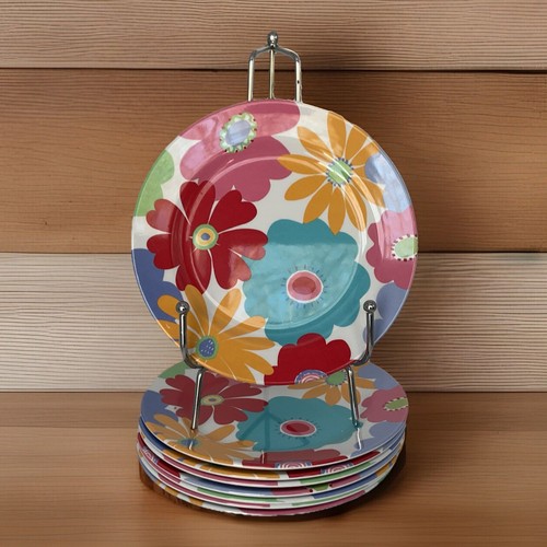 Set Of 8 Floral Melamine Dinner Plates With Colorful Flower Design 11 ...