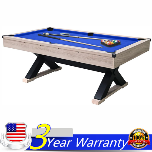 1 Set Of Hdf+Solid Wood 84-Inch Pool Table With Billiard Balls Cues ...