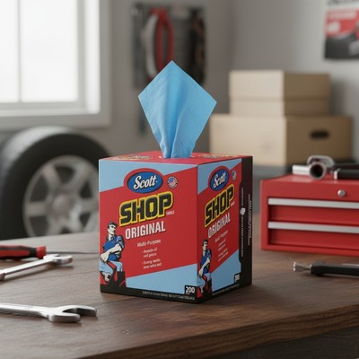 Durable Scott Blue Shop Towels in Pop-Up Dispenser Box - 200 Sheets ...