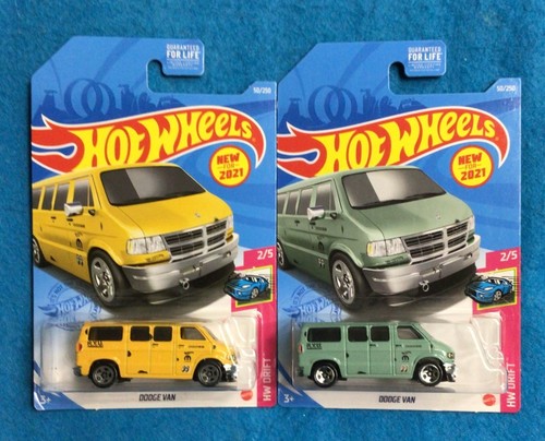 Lot of 2 NEW 2021 Hot Wheels DODGE VAN MOON EYES First Edition Yellow ...