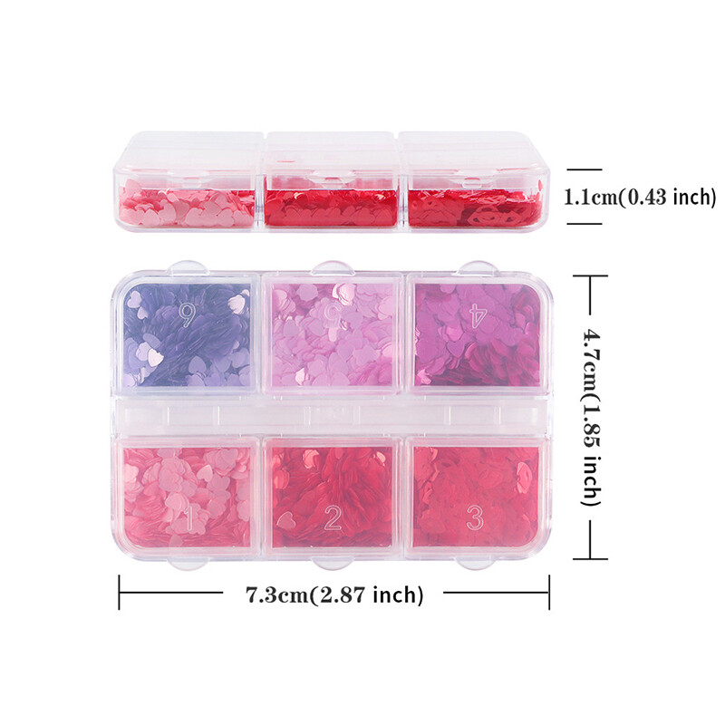 6Grids Red Nail Glitter Flake Sugar Effect Nails Art Glitter Laser ...