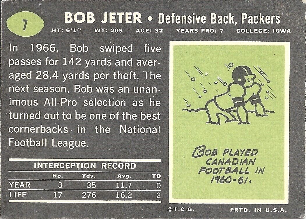 1969 Topps Bob Jeter 7 Green Bay Packers Football | eBay