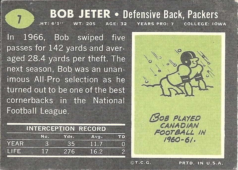 1969 Topps Bob Jeter 7 Green Bay Packers Football | eBay