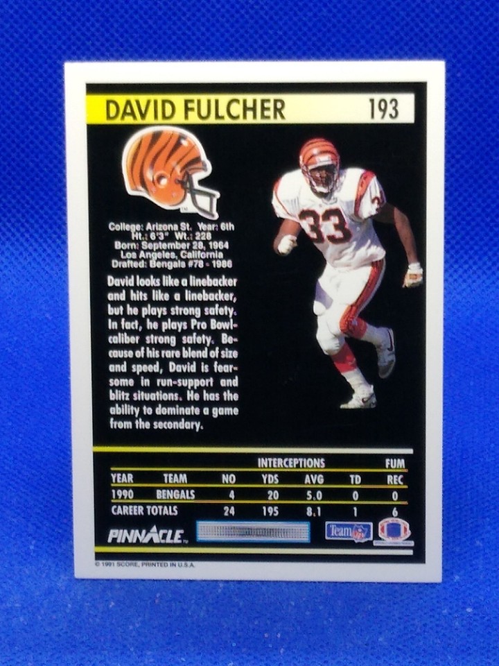 David Fulcher 1991 Pinnacle #193 Cincinnati Bengals PERSONAL AUTOGRAPH ...