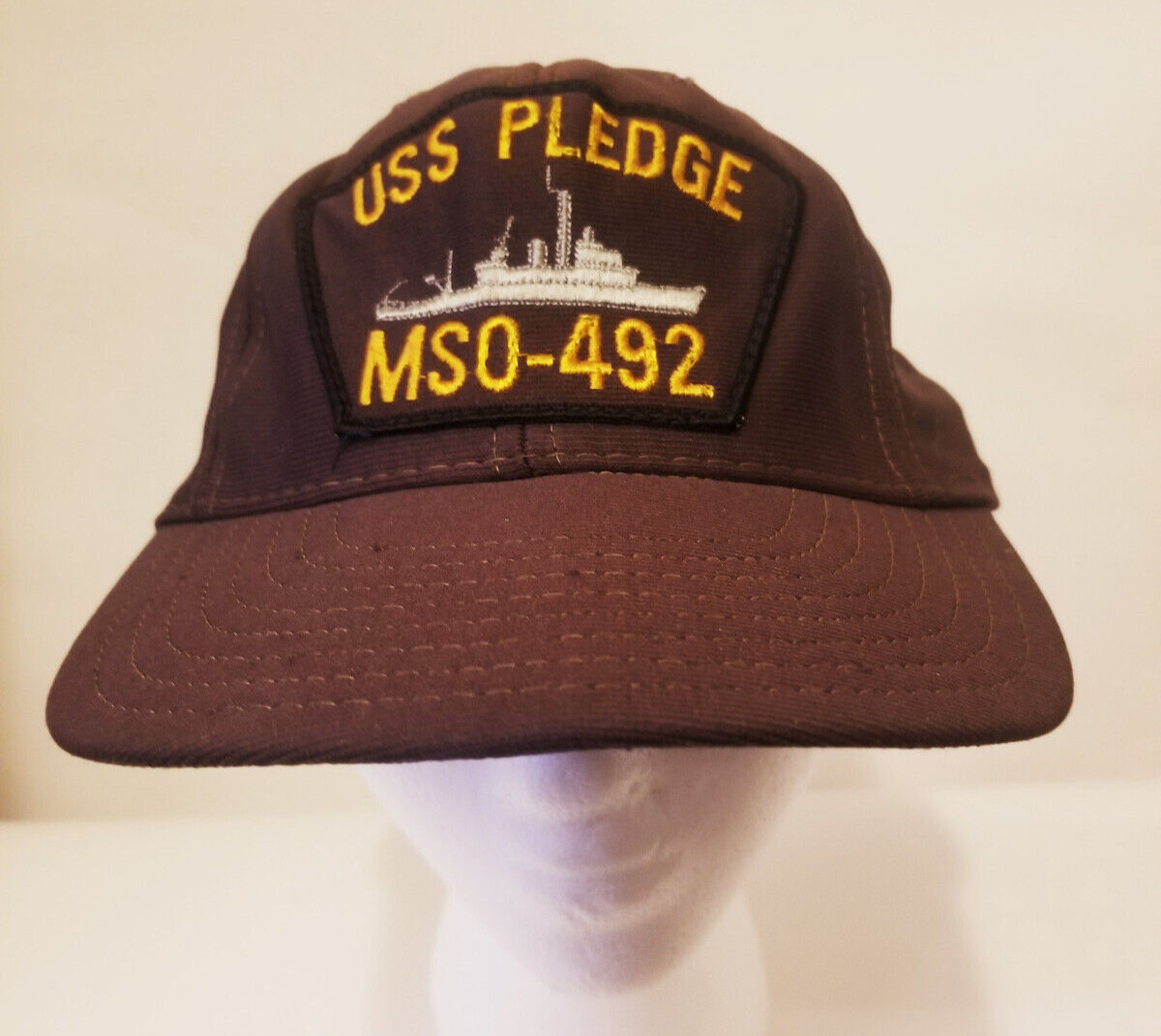 Vintage USS Pledge MSO-492 Ship Brown Cap Hat Navy Mi… - Gem