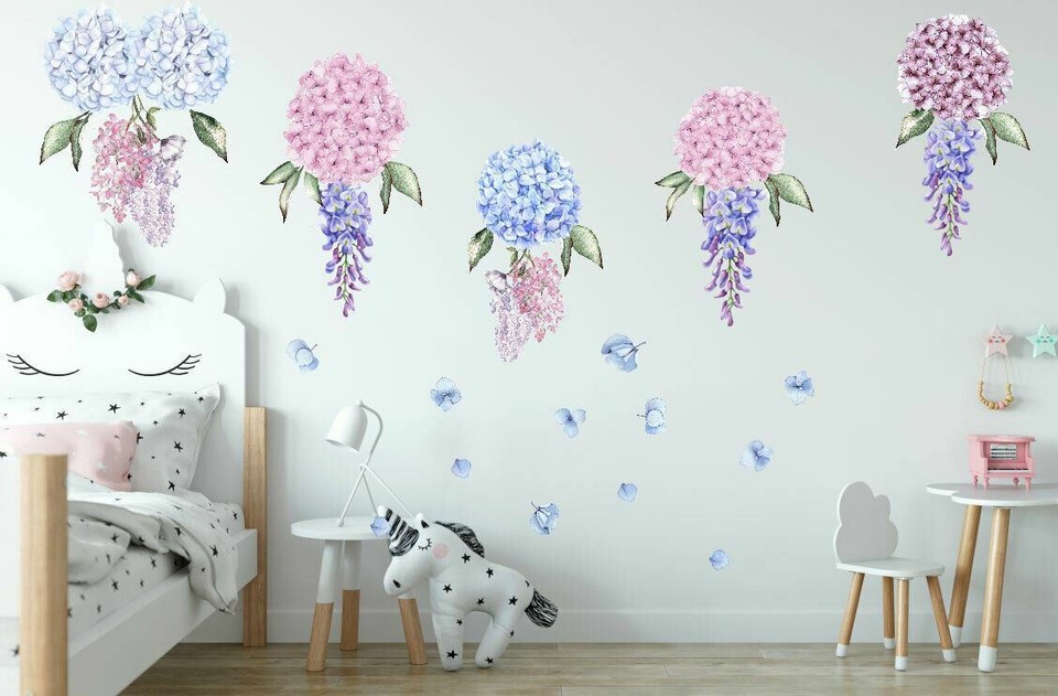 Hydrangea Wisteria Flower Decal Wall Stickers Kids Girls Nursery Home ...