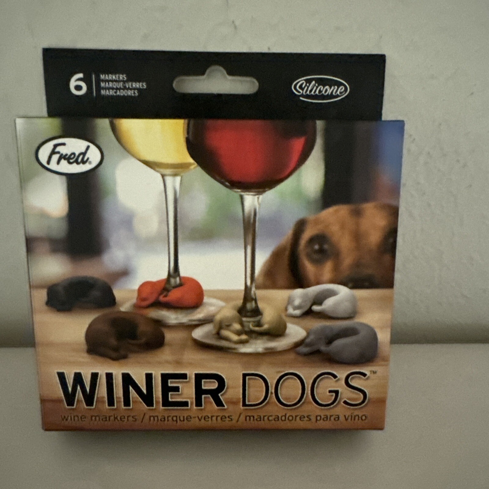 New Set of 6 Silicone Fred WINER DOGS Dachshund Dog Drink Wine Glass ...