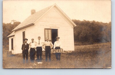 RPPC Real Photo Postcard Nebraska Peru Building Men Rifle | eBay