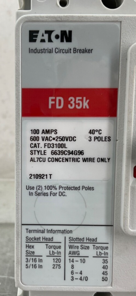 NEW EATON FD3100L CIRCUIT BREAKER 100 A 3P 600V FREE 2-DAY SHIPPING BUY ...