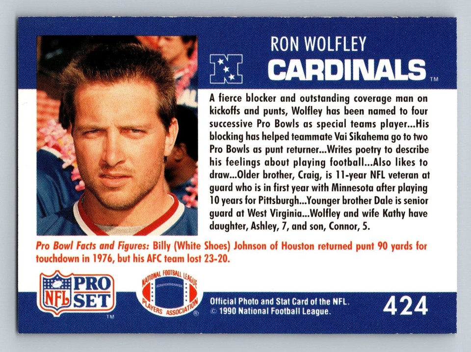 1990 Pro Set - Pro Bowl Ron Wolfley #424 Arizona Cardinals | eBay