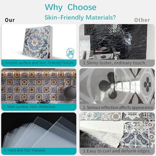 Square Tile Decals,Stick on Wall Tiles,Peel&Stick Kitchen Backsplash,5. ...