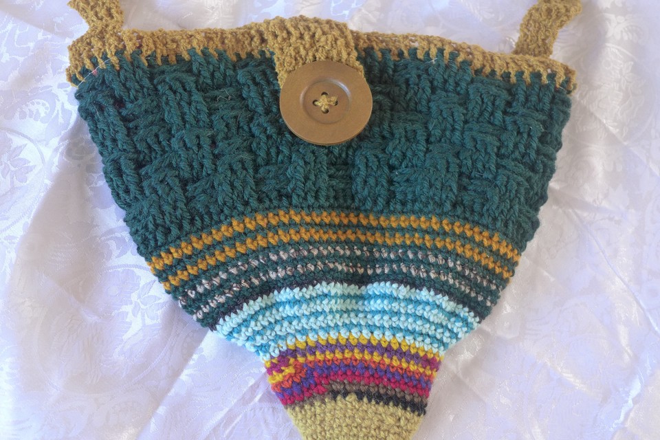 Womens Bag Handmade Acrylic Wool Crocheted Multi Color 12x14 inch Tote ...