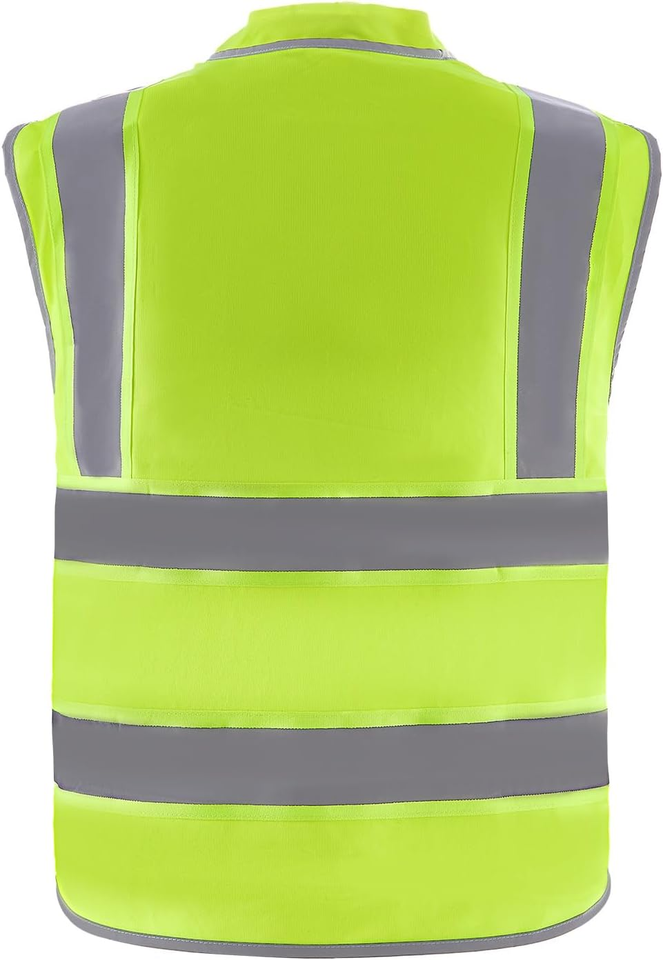 Safety Vest Reflective Yellow Work Vest with 10 Pockets for Men and ...